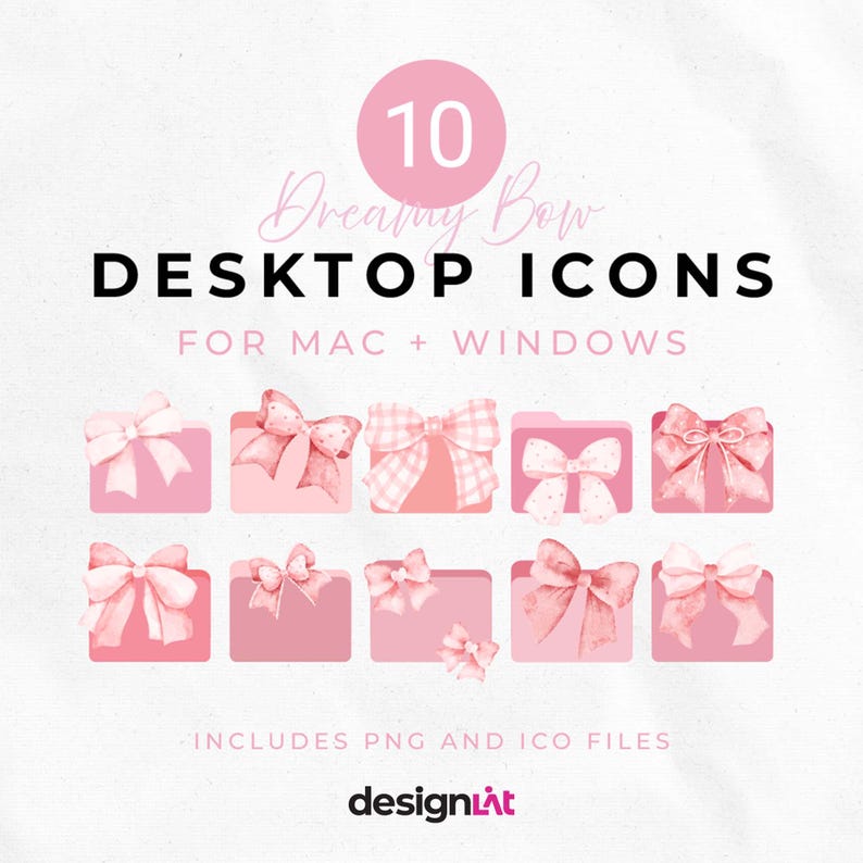 Pink Bow Desktop Icons Mac & Windows | Romantic Folder Icon Set - Etsy