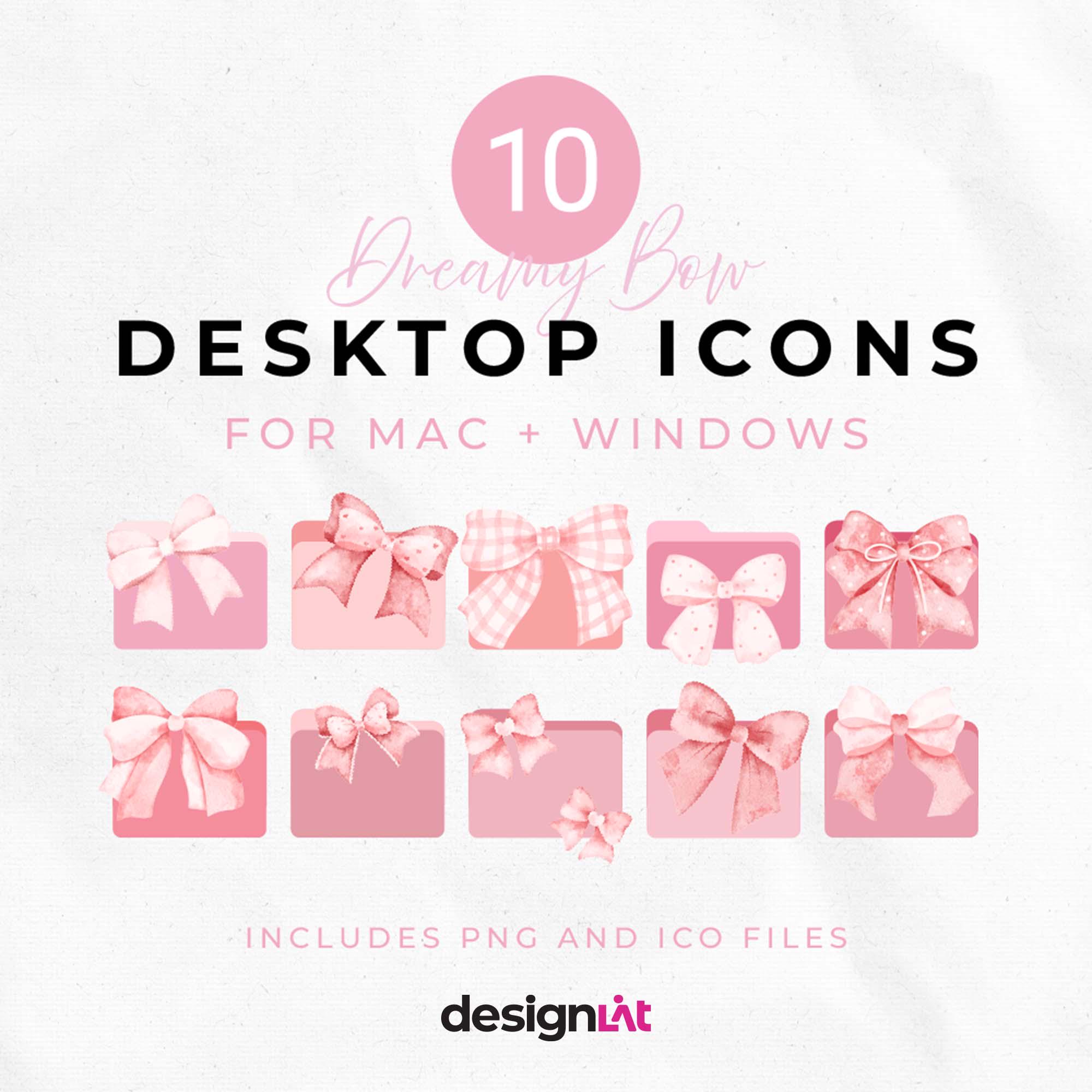 Pink Bow Desktop Icons Mac & Windows | Romantic Folder Icon Set - Etsy