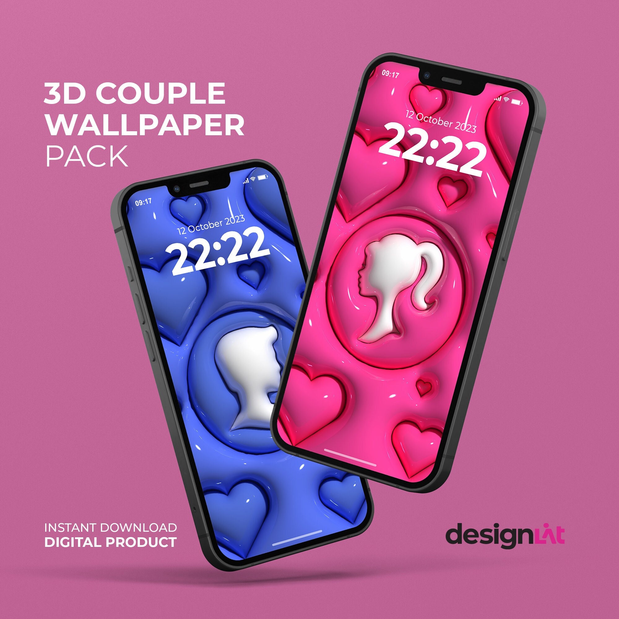 3D Heart Barbie Ken Couple Phone Wallpaper Samsung iPhone - Etsy