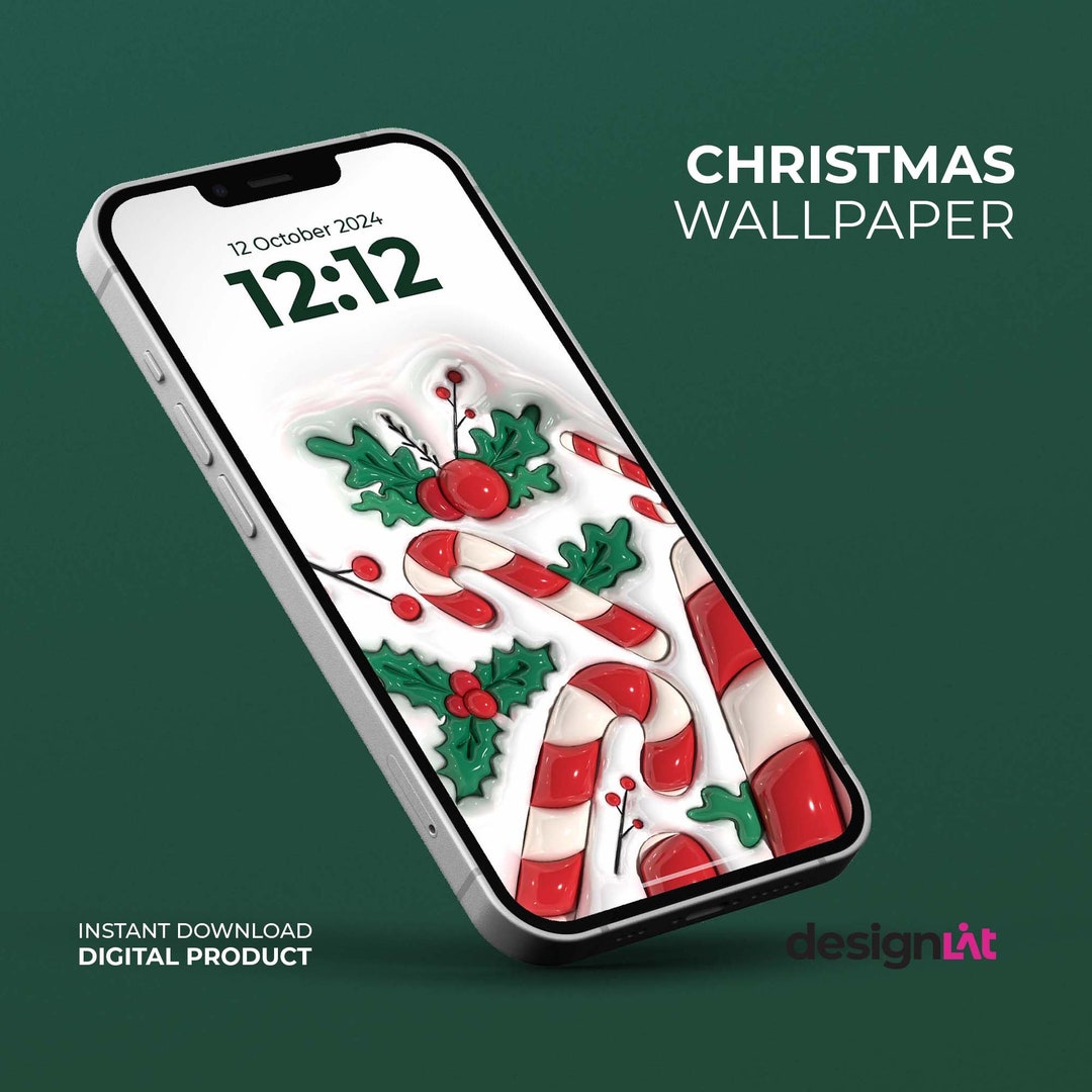 3D Candy Canes Christmas iPhone Wallpaper | Puffy New Year Phone Lock ...