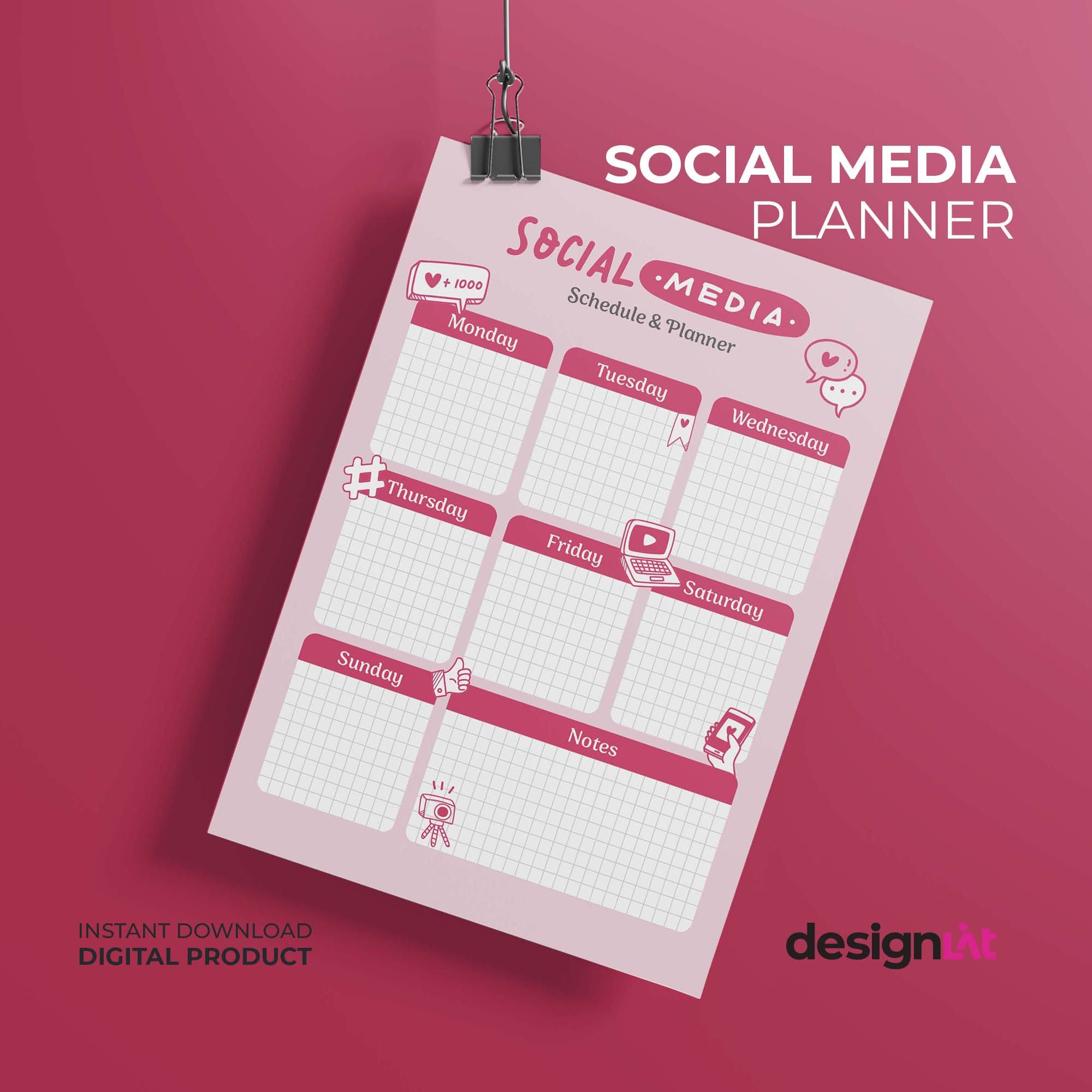 Printable Social Media Weekly Planner Kawaii Digital Weekly Social ...