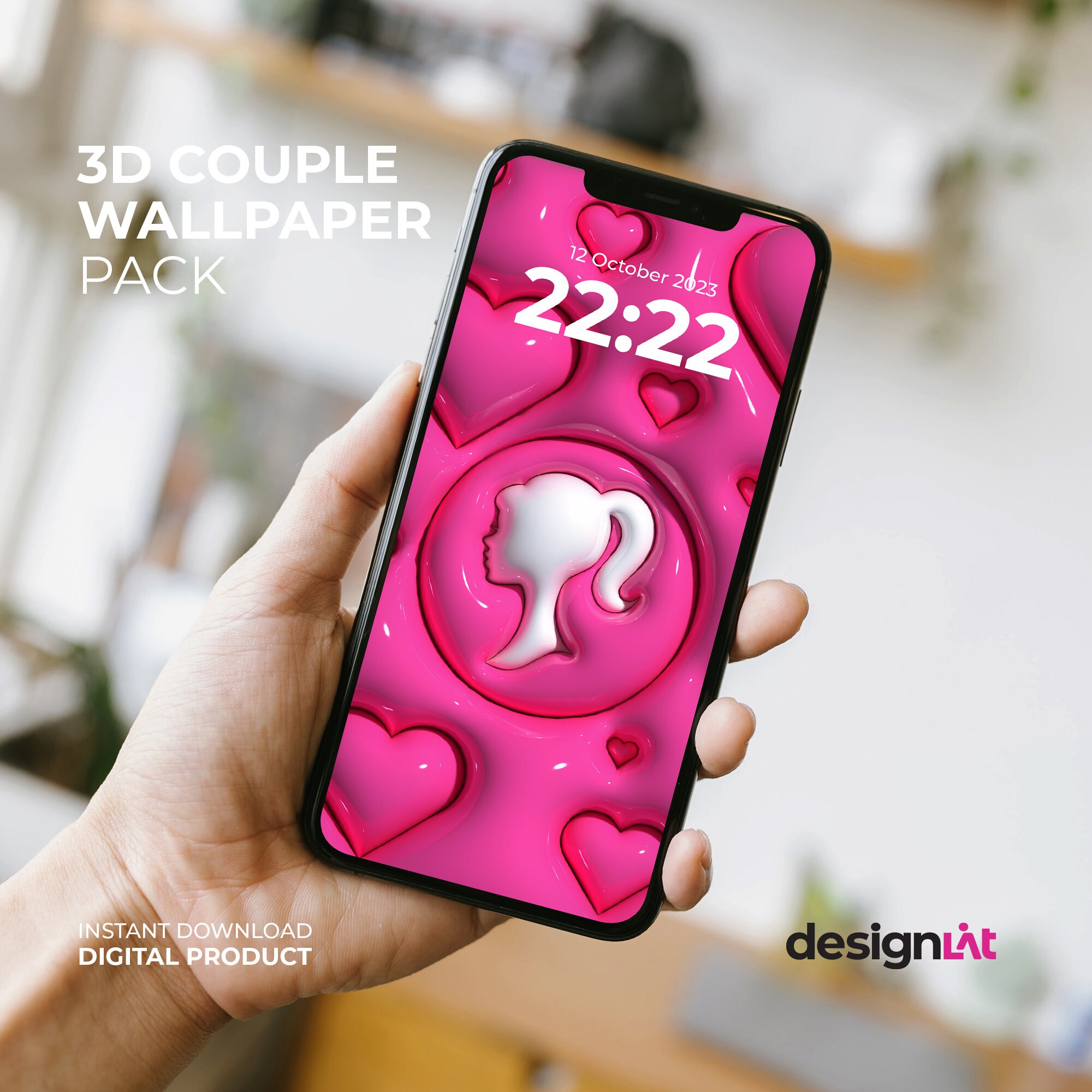 3D Heart Barbie Ken Couple Phone Wallpaper Samsung iPhone - Etsy