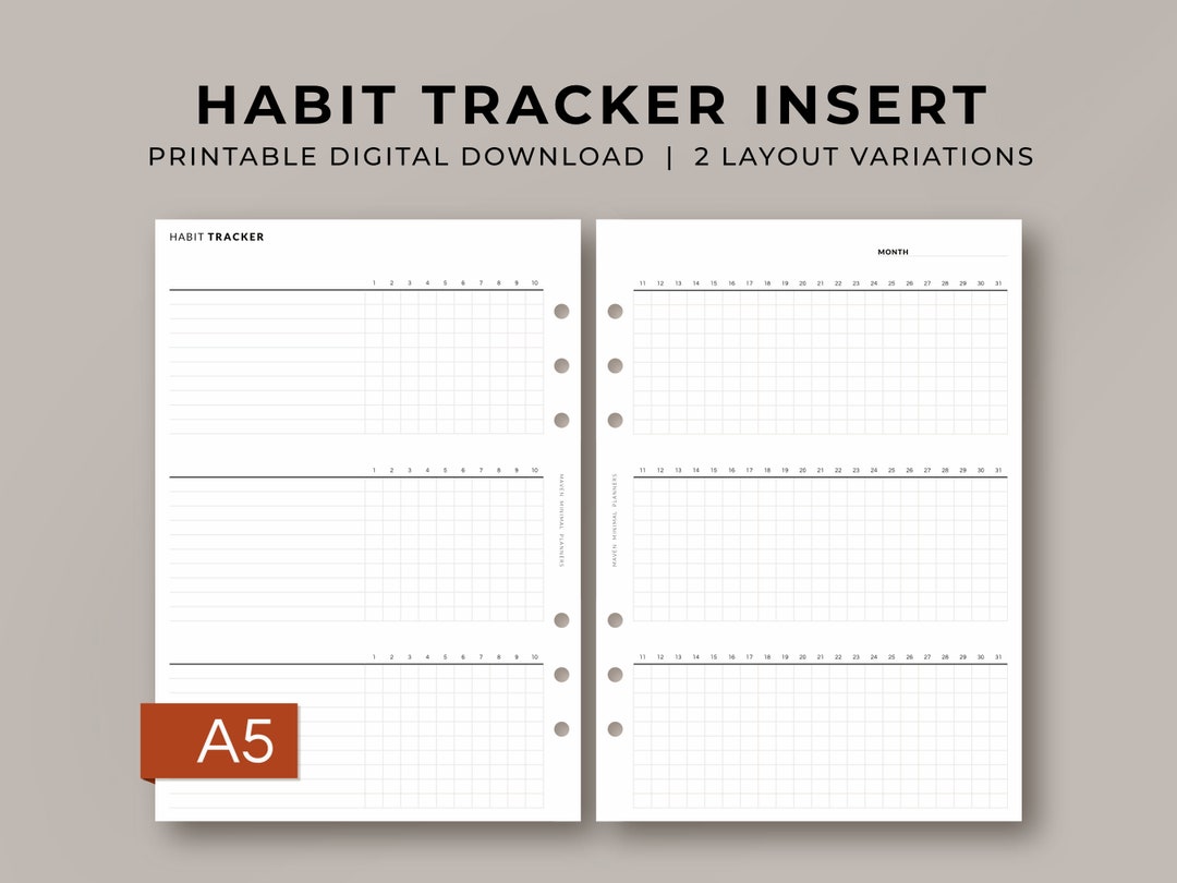 A5 Habit Tracker Printable Inserts Minimalist Planner Full Page Layout & 3 Sections Layout A5 ...