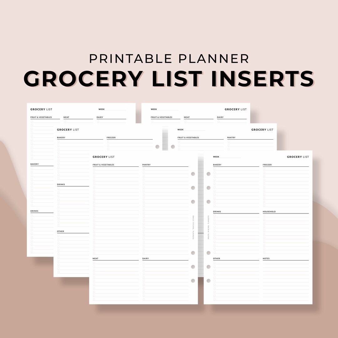 Grocery List Printable Insert for Ringbound Discbound - Etsy