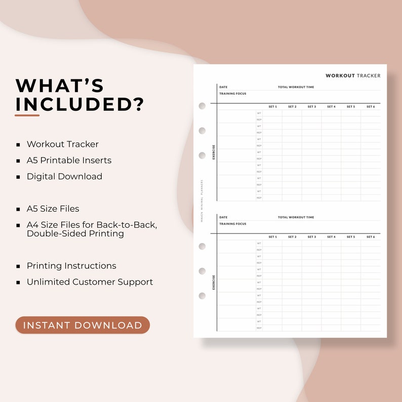 Workout Tracker, A5 Printable Insert, Fitness, Strength Training Log ...