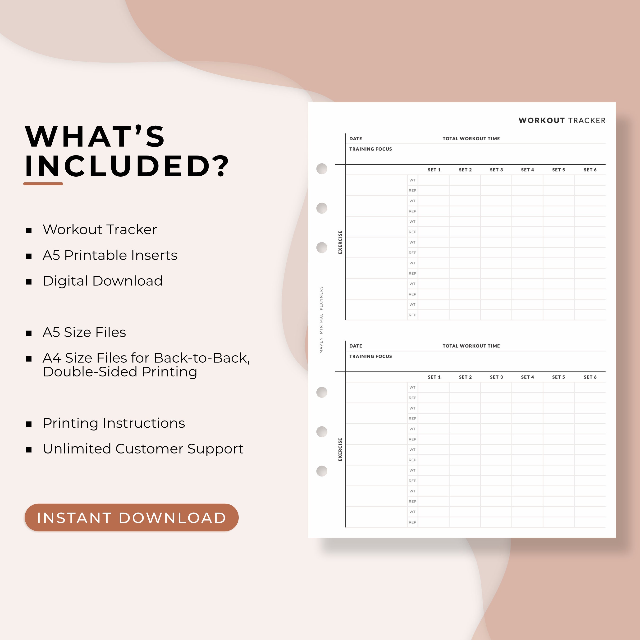 Workout Tracker A5 Printable Insert Fitness Strength - Etsy