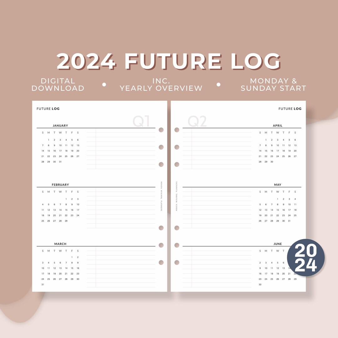 Future Log, 2024 Dated, Yearly Quarterly Overview, Minimalist Planner ...