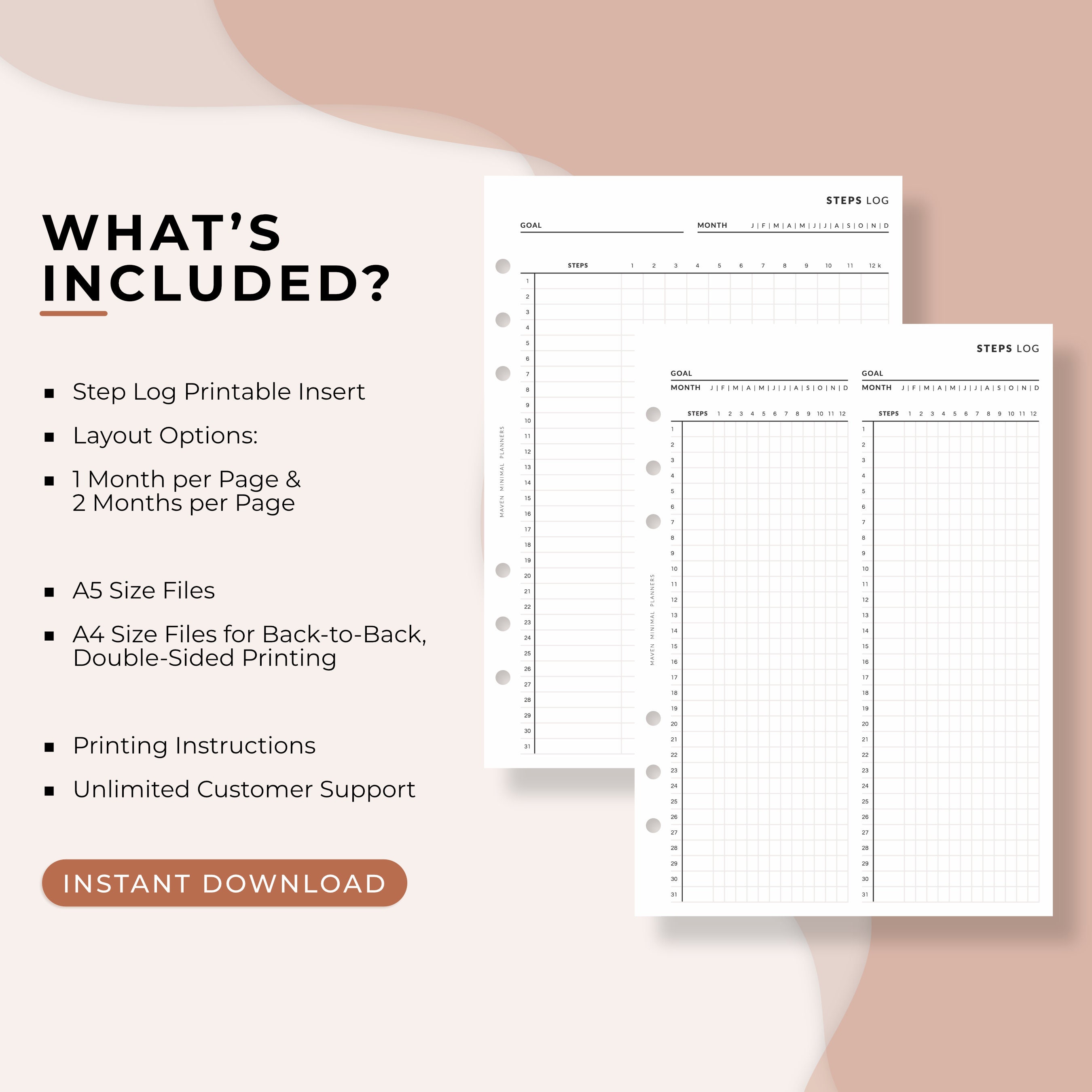 Step Log, Printable Insert, A5 Format Size, Ringbound Discbound, 1 / 2 ...