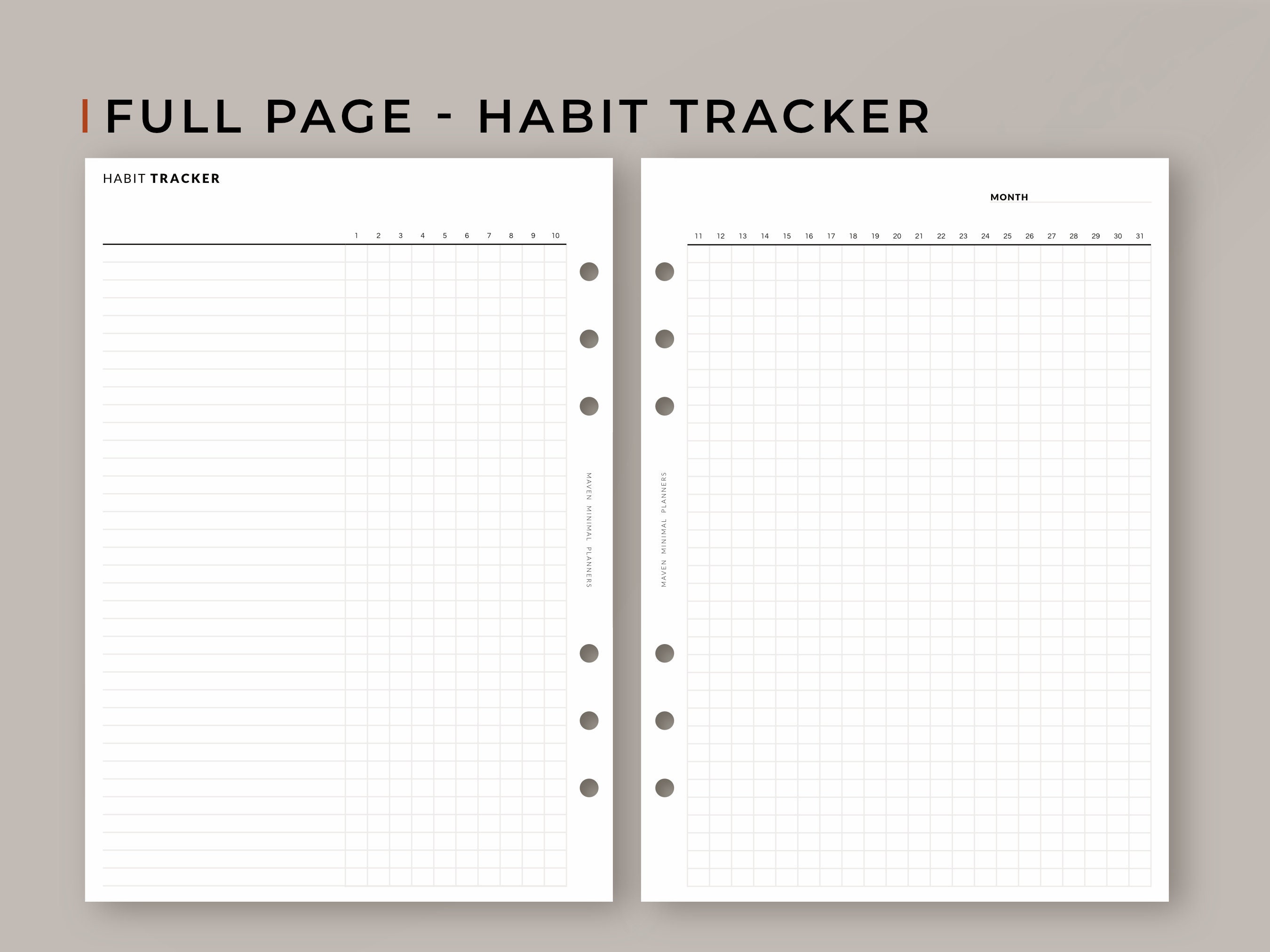 A5 Habit Tracker Printable Inserts Minimalist Planner Full Page Layout ...