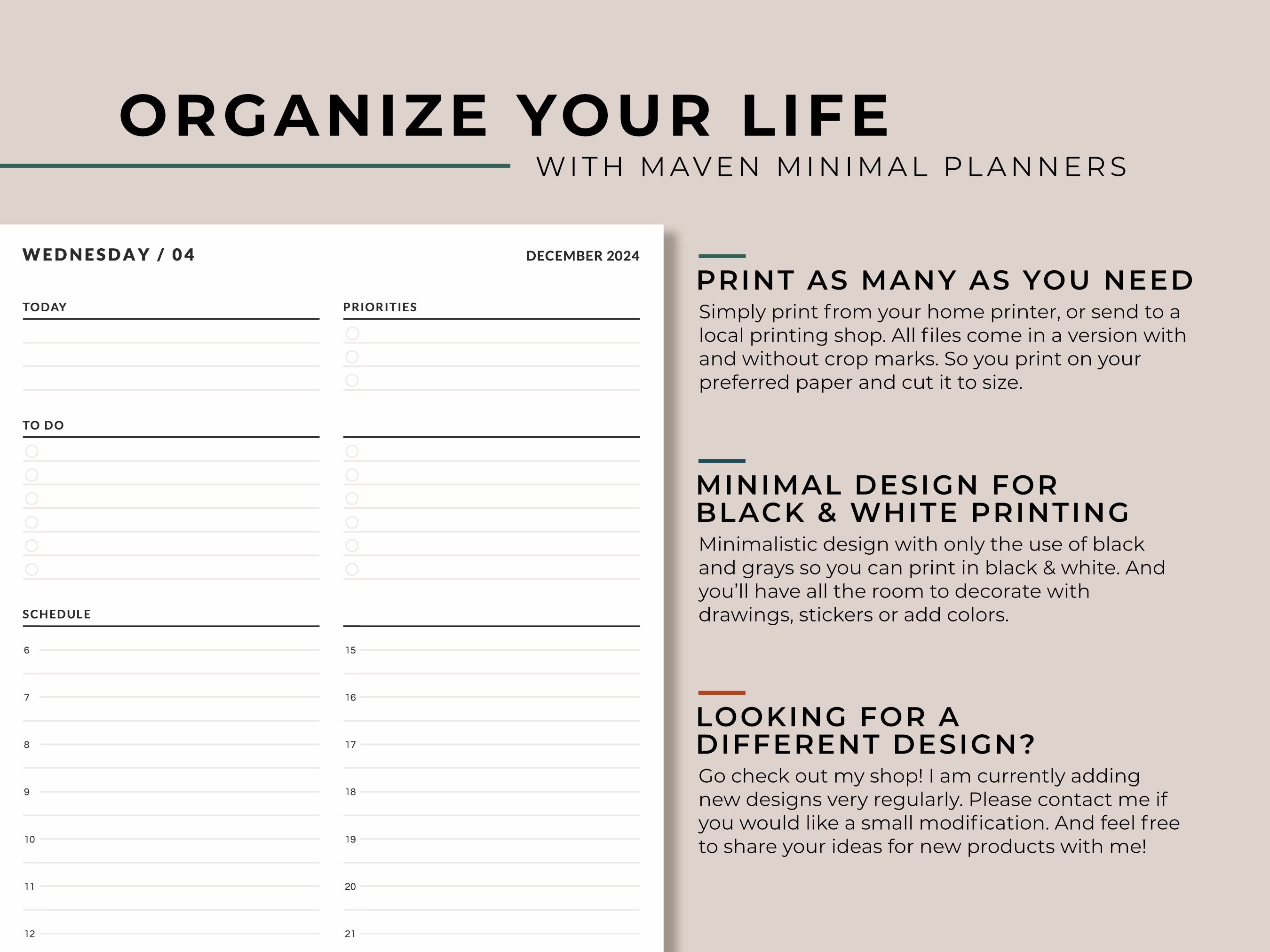 Daily Planner Binder Inserts A5 Format DO1P Daily Schedule & to Do List ...