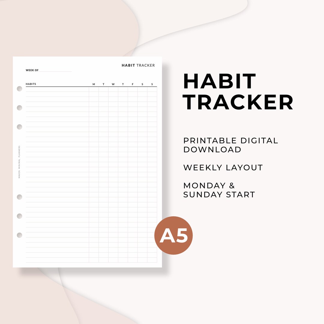 Habit Tracker, A5 Planner Inserts, Weekly Habits, Monday & Sunday Start ...