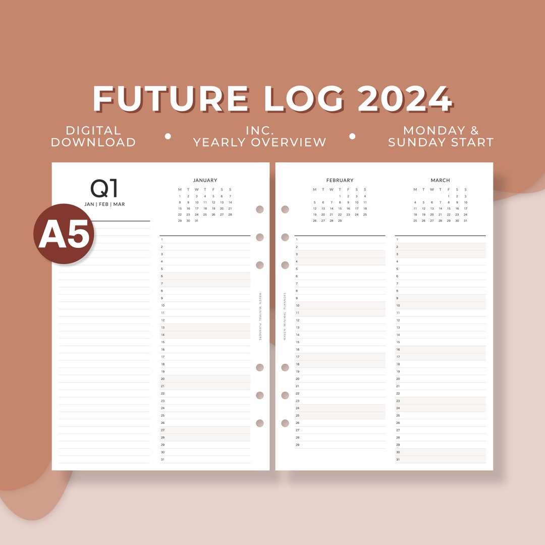 2024 Dated Future Log A5 Printable Inserts Yearly Overview Quarterly ...