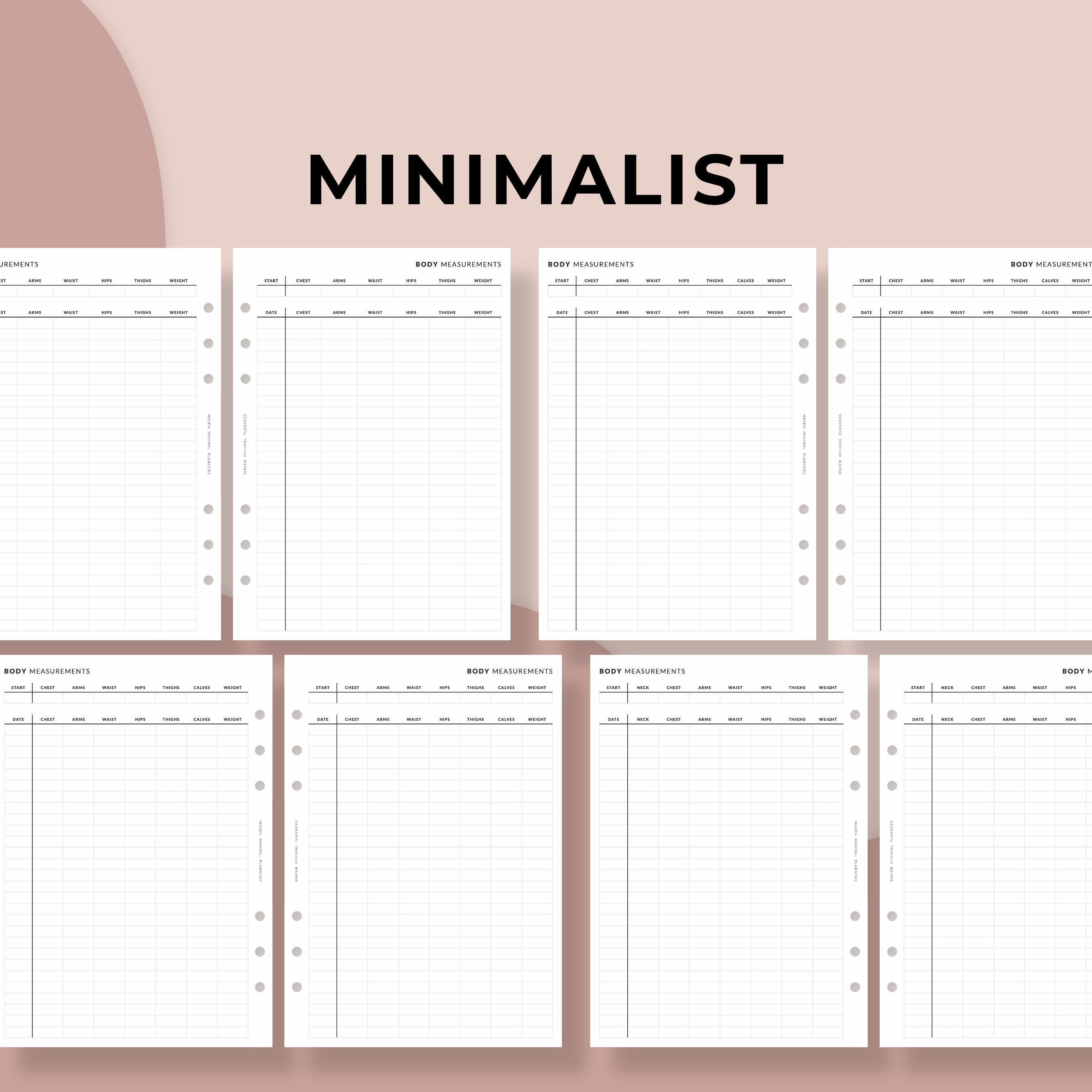 Body Measurements Tracker, Printable Planner Inserts, Ringbound ...