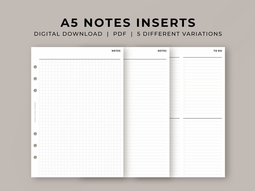 Notes Planner Inserts A5 Planner Inserts Lined, Dots & Graph Paper and ...