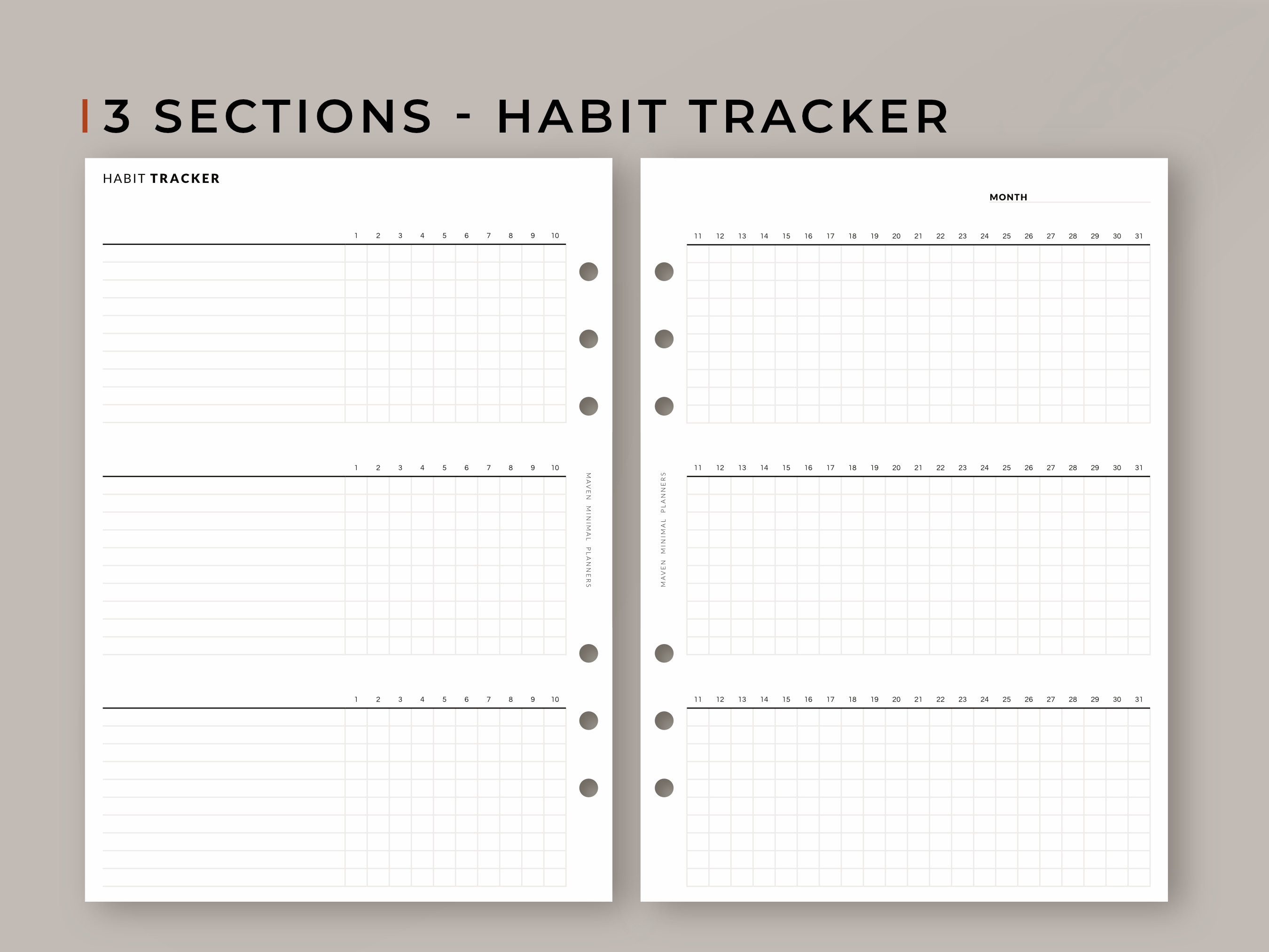 A5 Habit Tracker Printable Inserts Minimalist Planner Full Page Layout ...