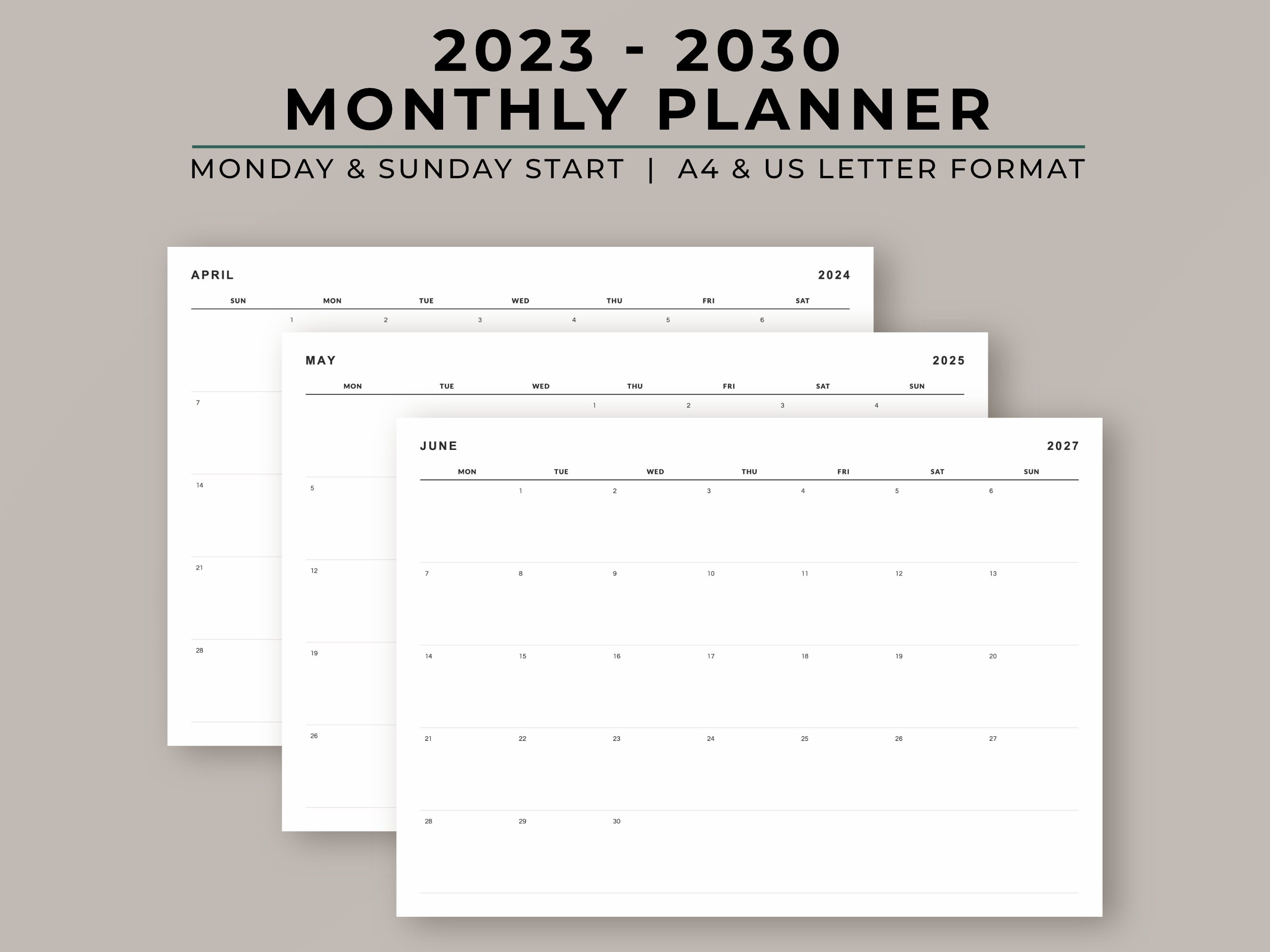 2023 2030 Monthly Printable Bundle Minimalist Design Month at a Glance ...