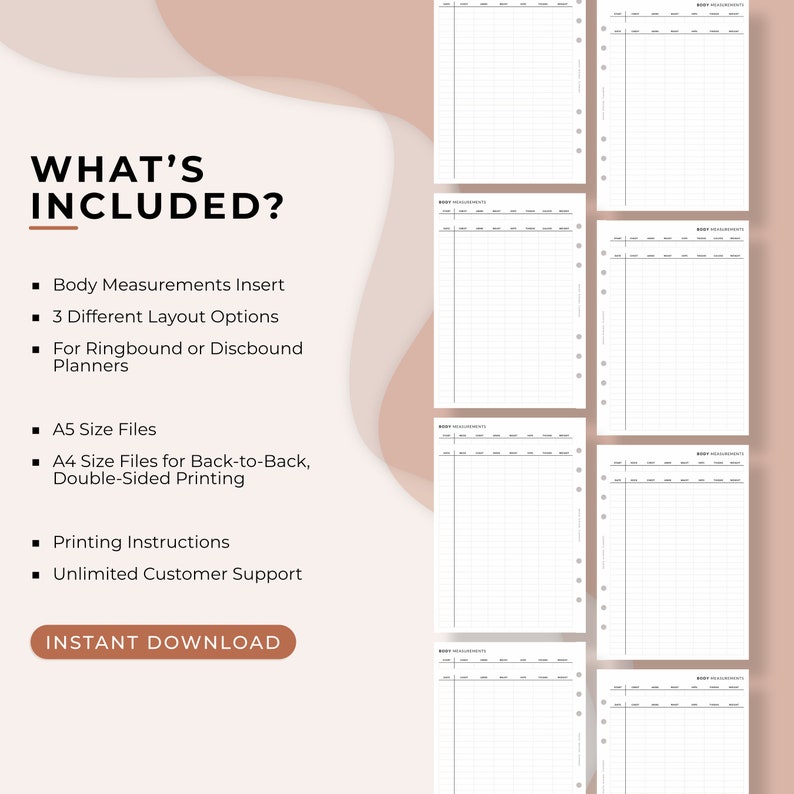 Body Measurements Tracker Printable Planner Inserts - Etsy
