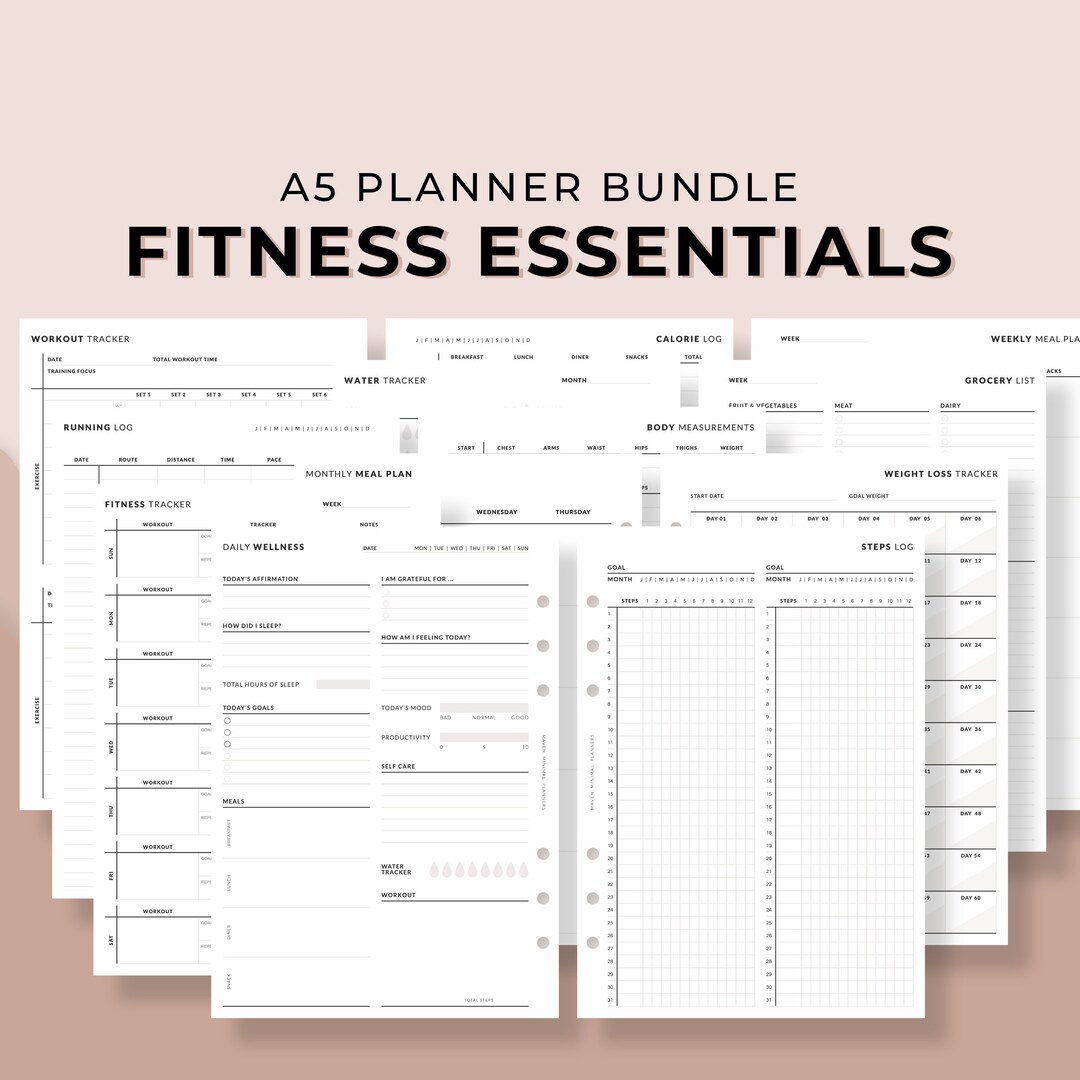 Fitness Essentials Bundle, A5 Printable Insert, Ringbound Discbound ...
