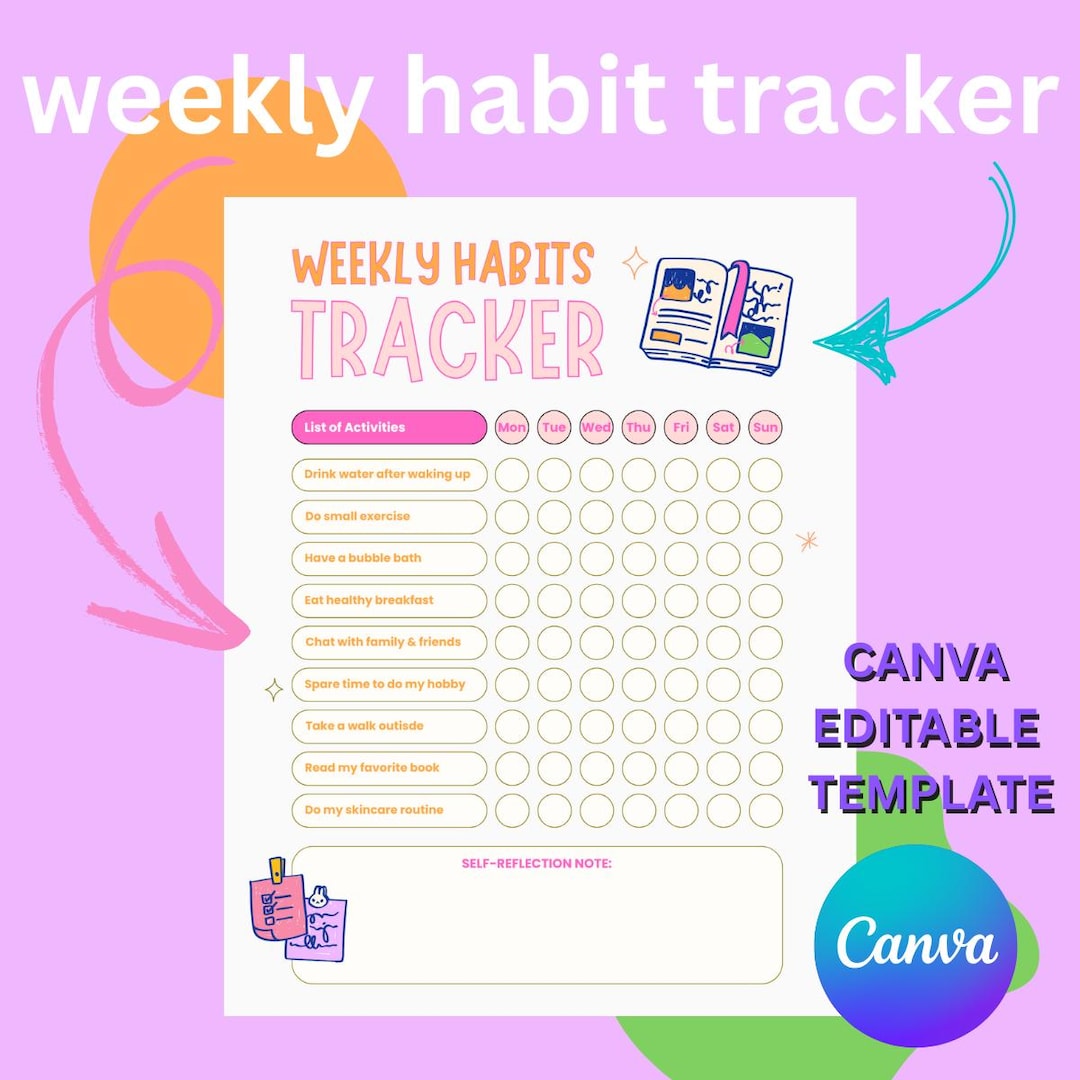 Weekly Habit Tracker | Printable & Canva Editable Template - Etsy