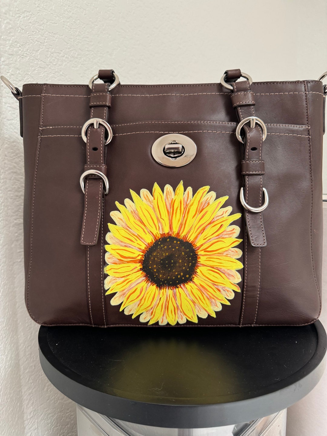 Vintage Coach Chelsea Espresso Leather Tote Bag With Hand Painted ...