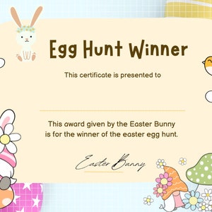 Easter Bunny Certificate Printable, Easter Egg Hunt Cerificate ...