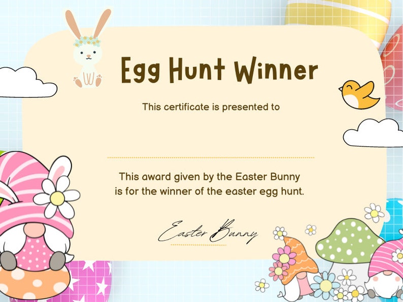 Easter Bunny Certificate Printable, Easter Egg Hunt Cerificate ...