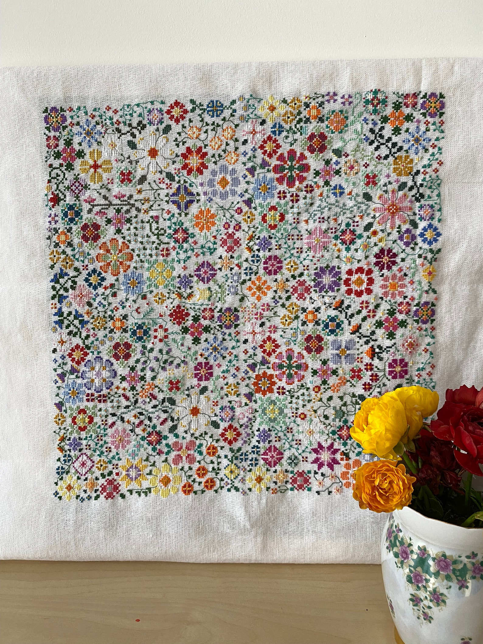 Finished Cross Stitch Flower a Day Handmade Embroidery - Etsy