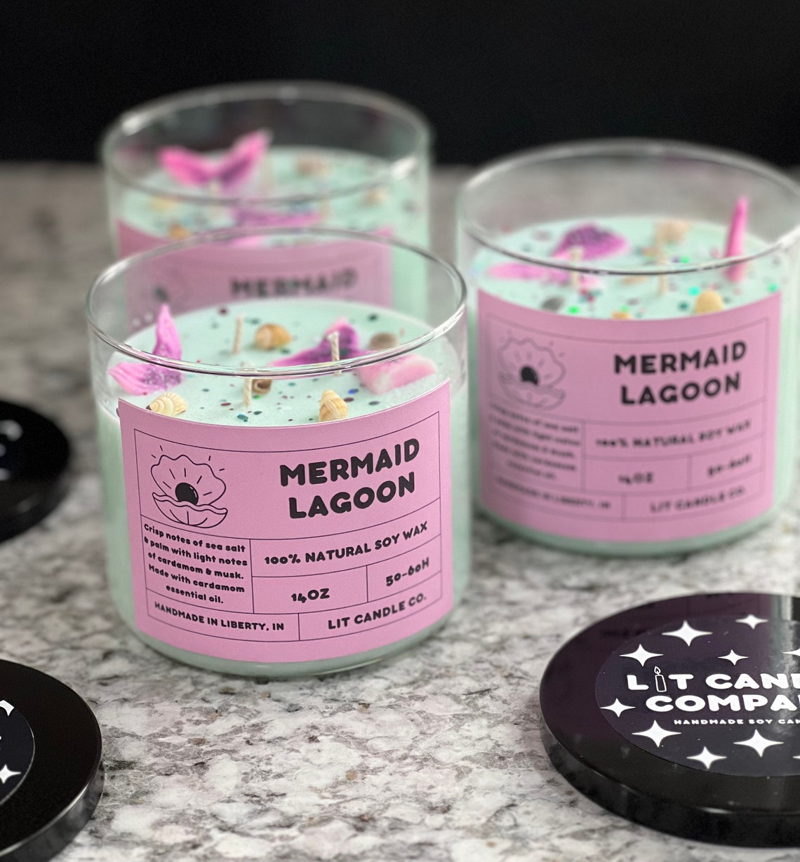 Mermaid Lagoon 100% Natural Wax 14oz Sea Salt & Palm 3 Wick Candle Sea ...