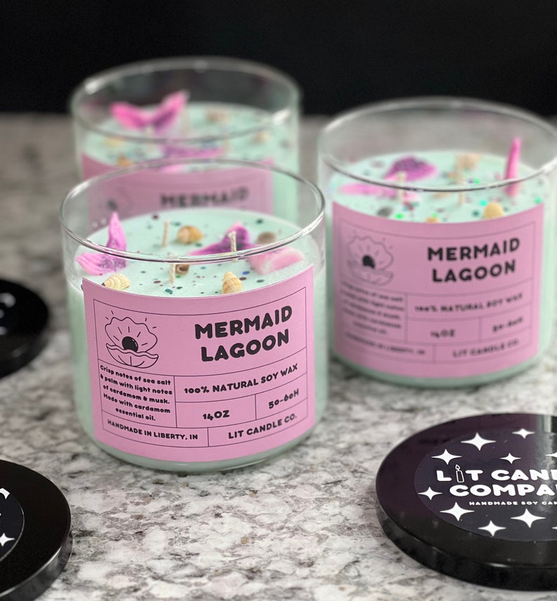 Mermaid Lagoon 100% Natural Wax 14oz Sea Salt & Palm 3 Wick Candle Sea ...