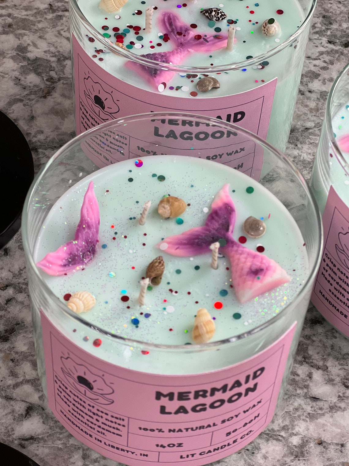 Mermaid Lagoon 100% Natural Wax 14oz Sea Salt & Palm 3 Wick Candle Sea ...