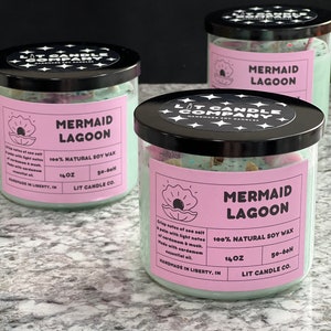 Mermaid Lagoon 100% Natural Wax 14oz Sea Salt & Palm 3 Wick Candle Sea ...