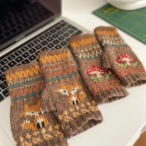 Fair Isle Fox Mitten, Knit Fingerless Gloves, Fair Isle Mittens, Hand ...