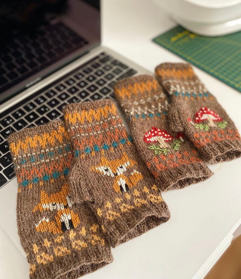 Fair Isle Fox Mitten, Knit Fingerless Gloves, Fair Isle Mittens, Hand ...
