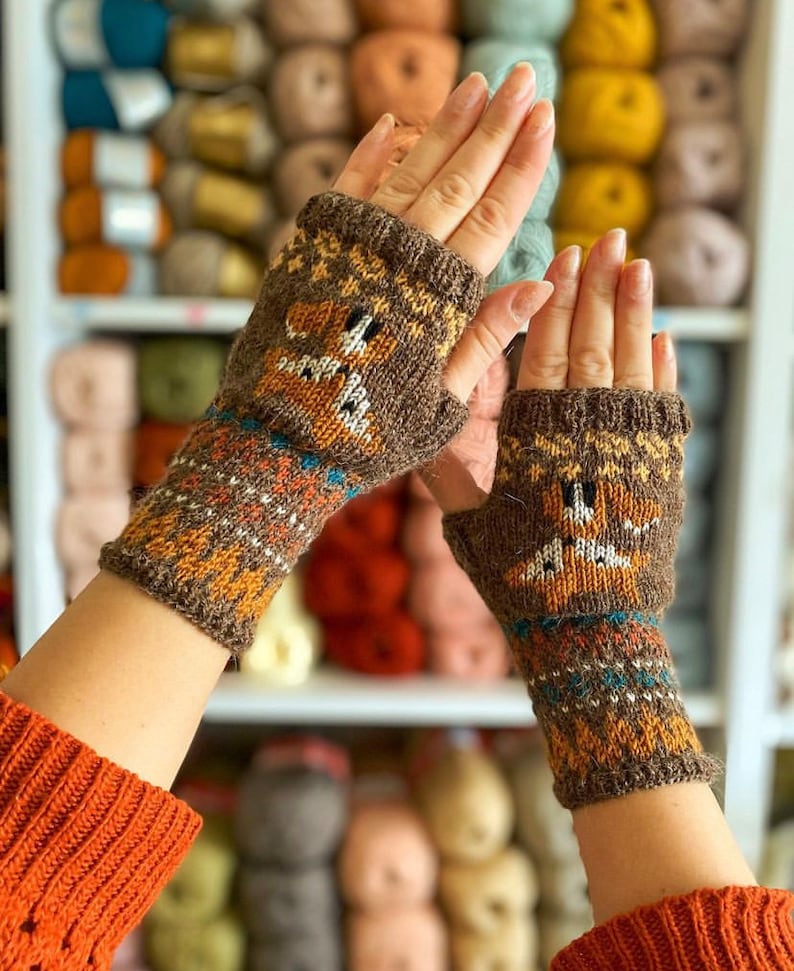 Fair Isle Fox Mitten, Knit Fingerless Gloves, Fair Isle Mittens, Hand ...
