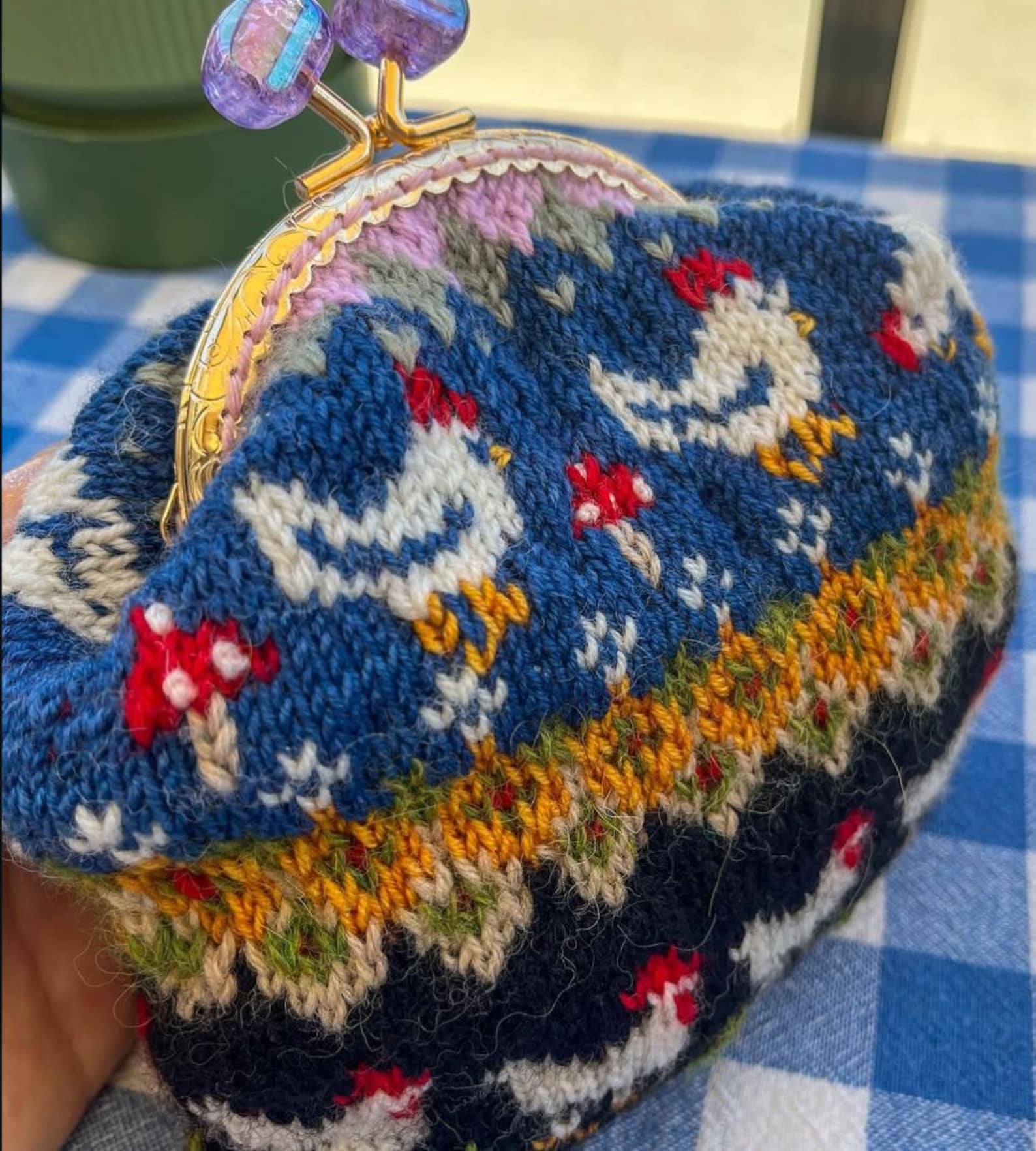 Henhouse Knitted Pouch Pattern - Colorful Knitted Bag With Chicken ...