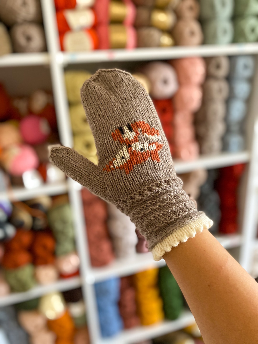 Knit Fox Gloves, Fox Mitten, Fair Isle Mitten, Fox Embroidered Mitten ...