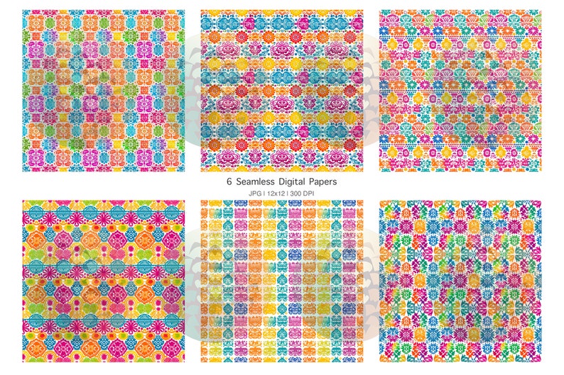 Papel Picado Digital Paper, Papel Picado Seamless Pattern, Papel Picado ...