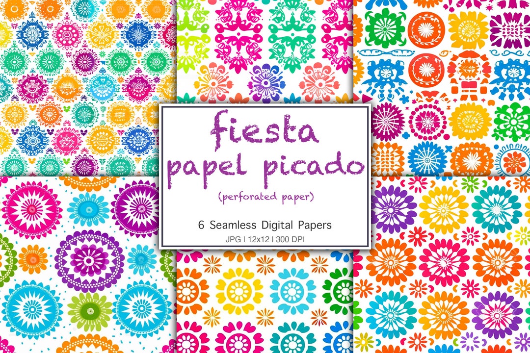 Fiesta Papel Picado Digital Paper, Papel Picado Seamless Pattern, Papel ...