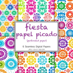 Fiesta Papel Picado Digital Paper, Papel Picado Seamless Pattern, Papel ...
