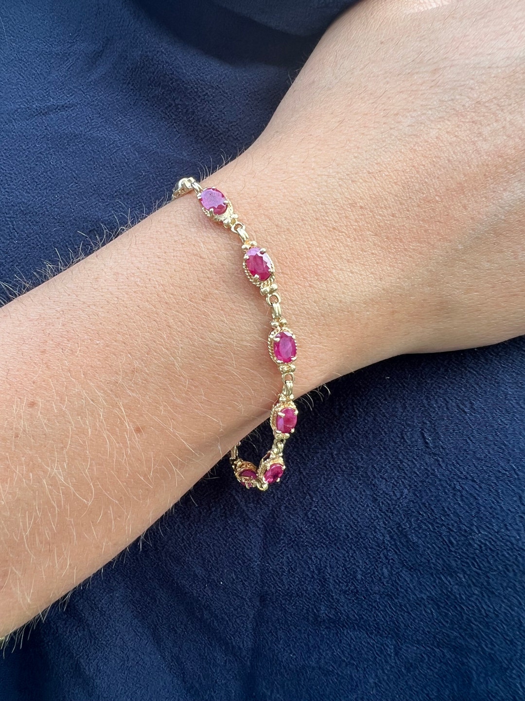 10K Yellow Gold Ruby Bracelet Pave - Etsy