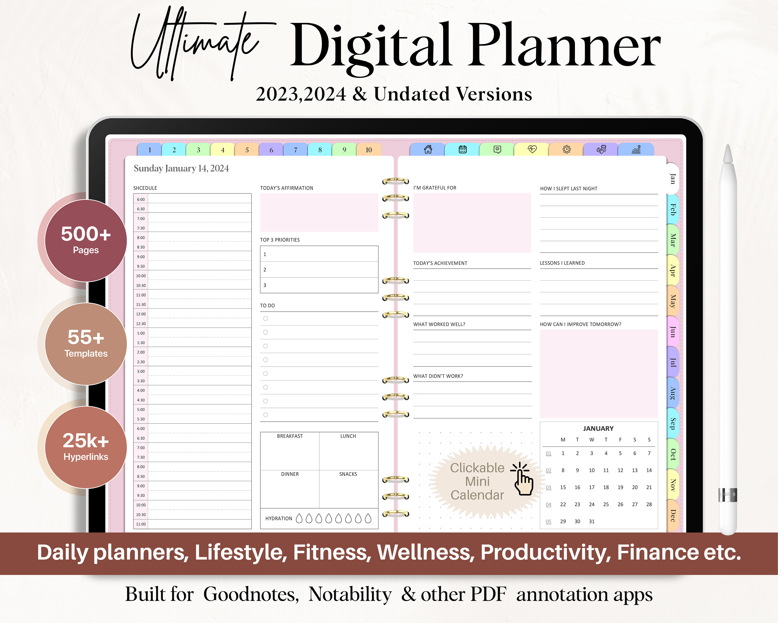 Ultimate Digital Planner,2024 Dated Undated Digital Planner, Daily ...