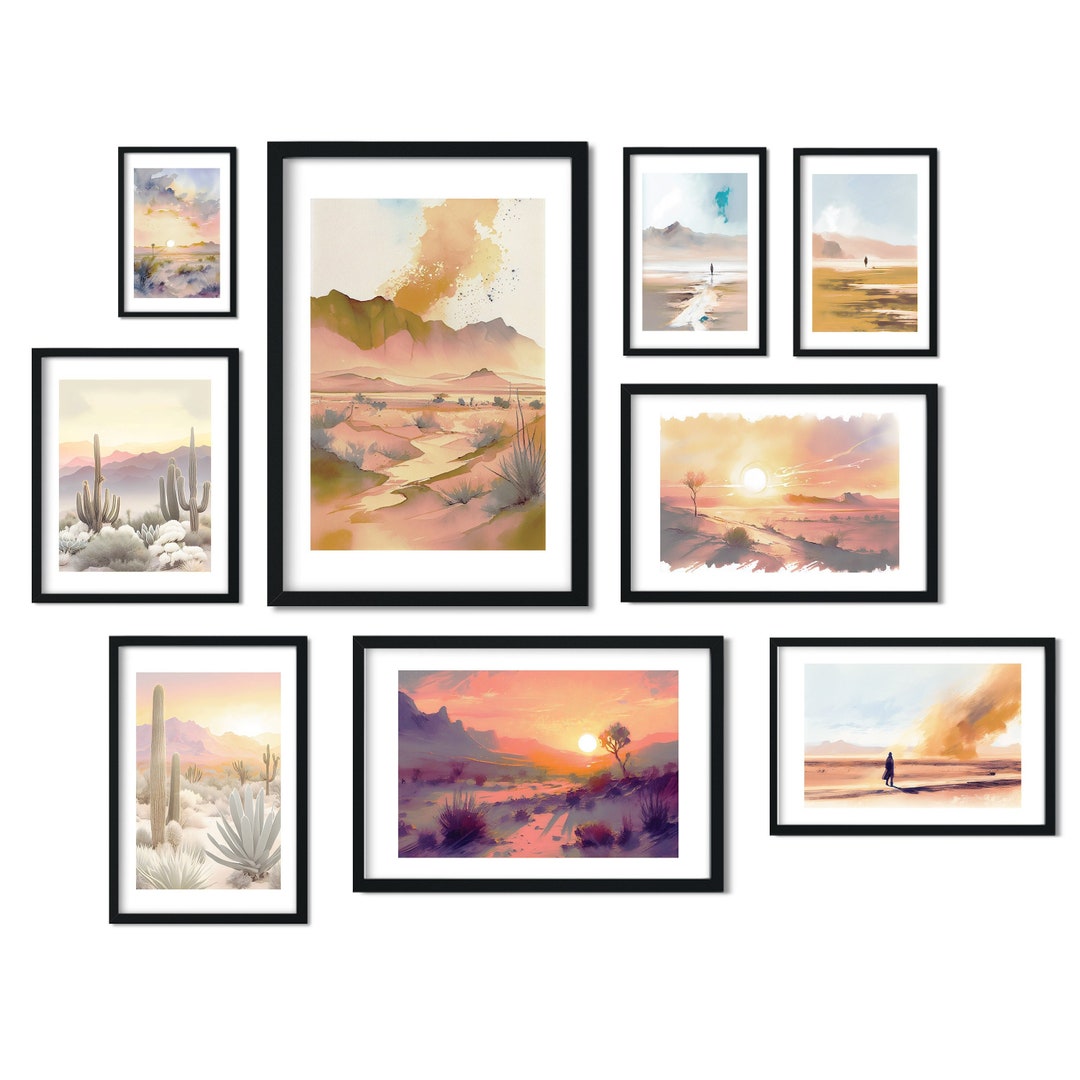 DESERT PRINT SET Desert Modern Art Black Beige Set - Etsy