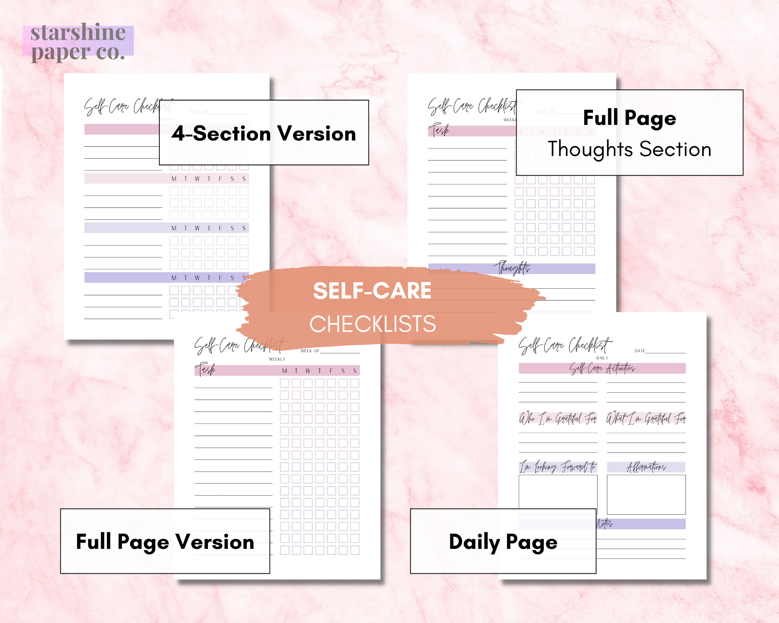 Self-care Checklist Bundle for Daily Mindfulness, Mental Health ...