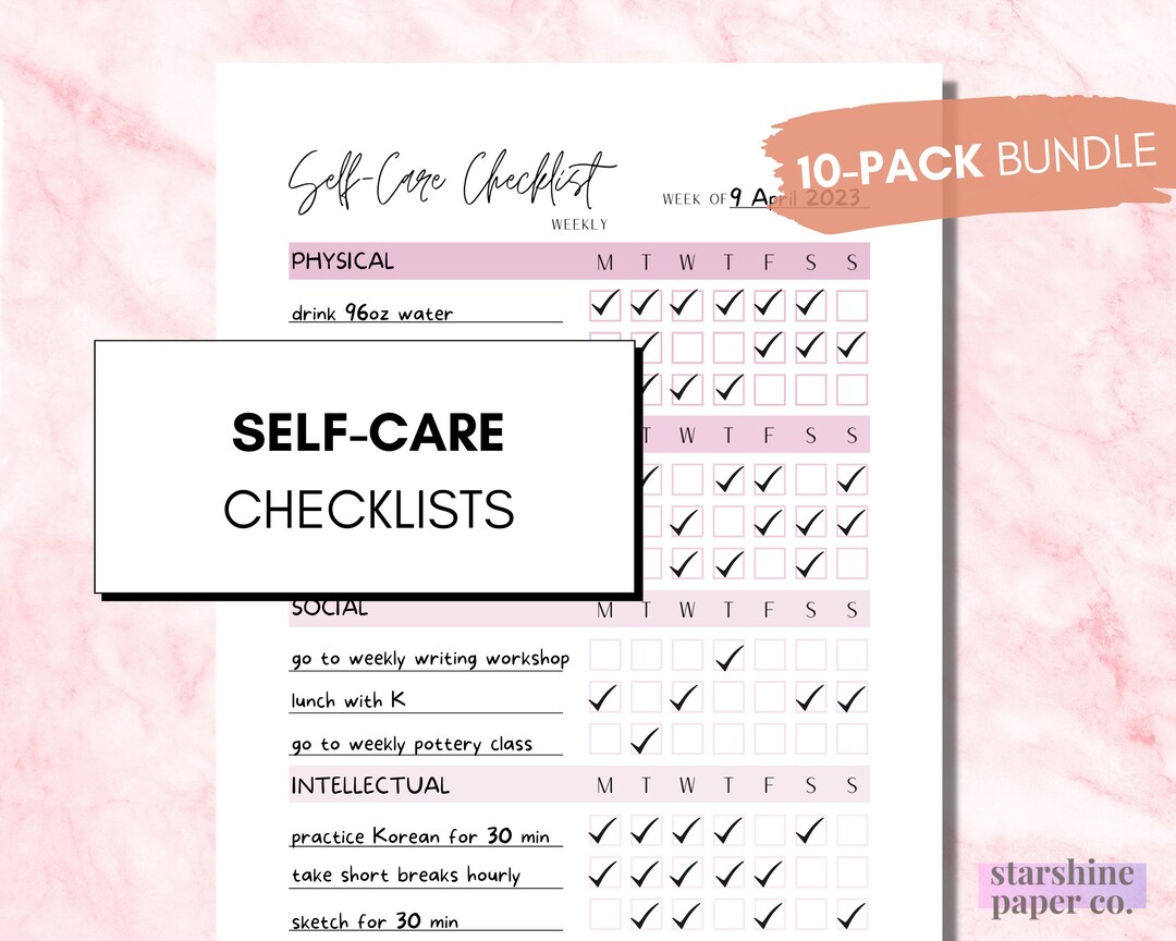 Self-care Checklist MAUVE Bundle for Daily Mindfulness, Mental Health ...