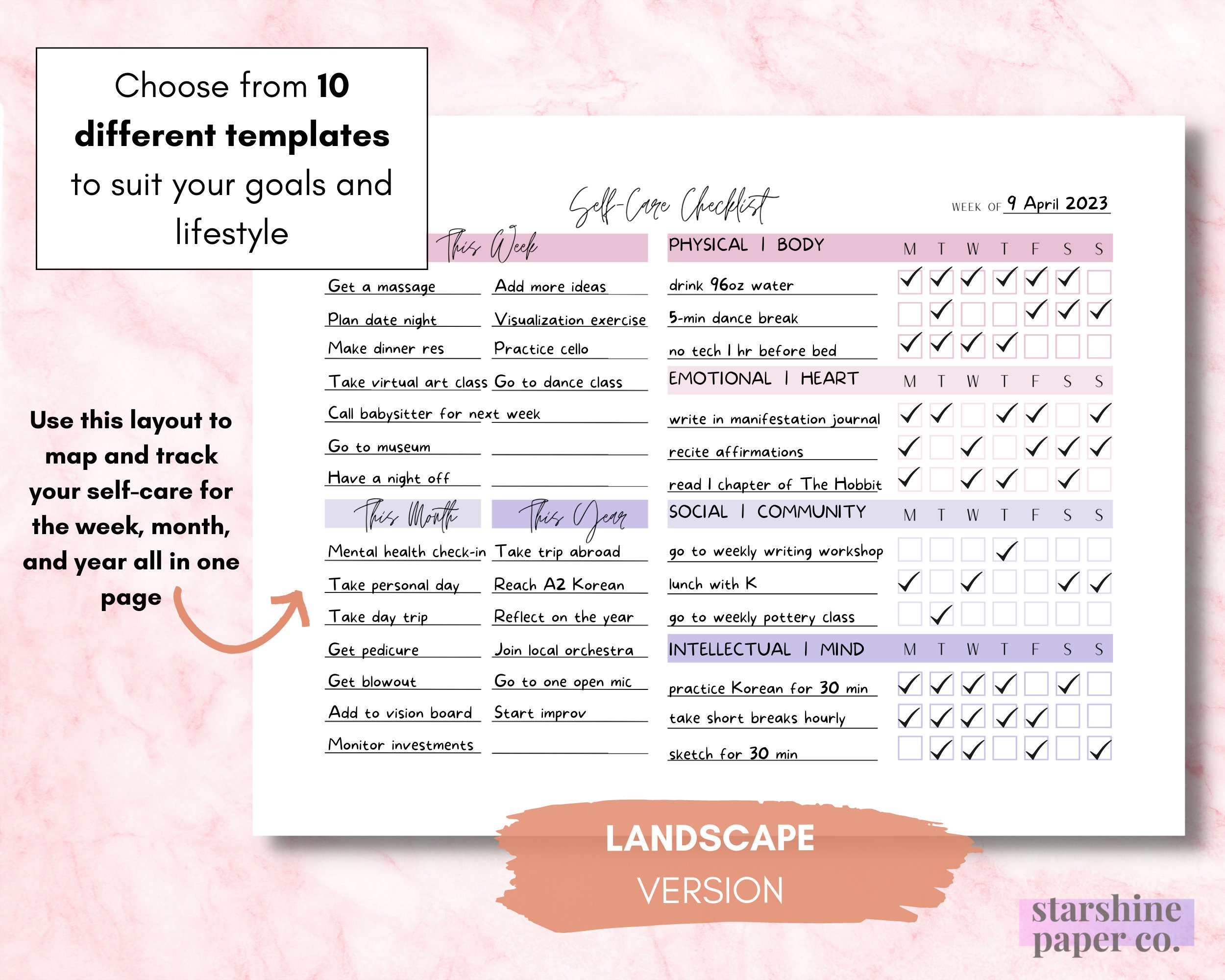 Self-care Checklist Bundle for Daily Mindfulness, Mental Health ...