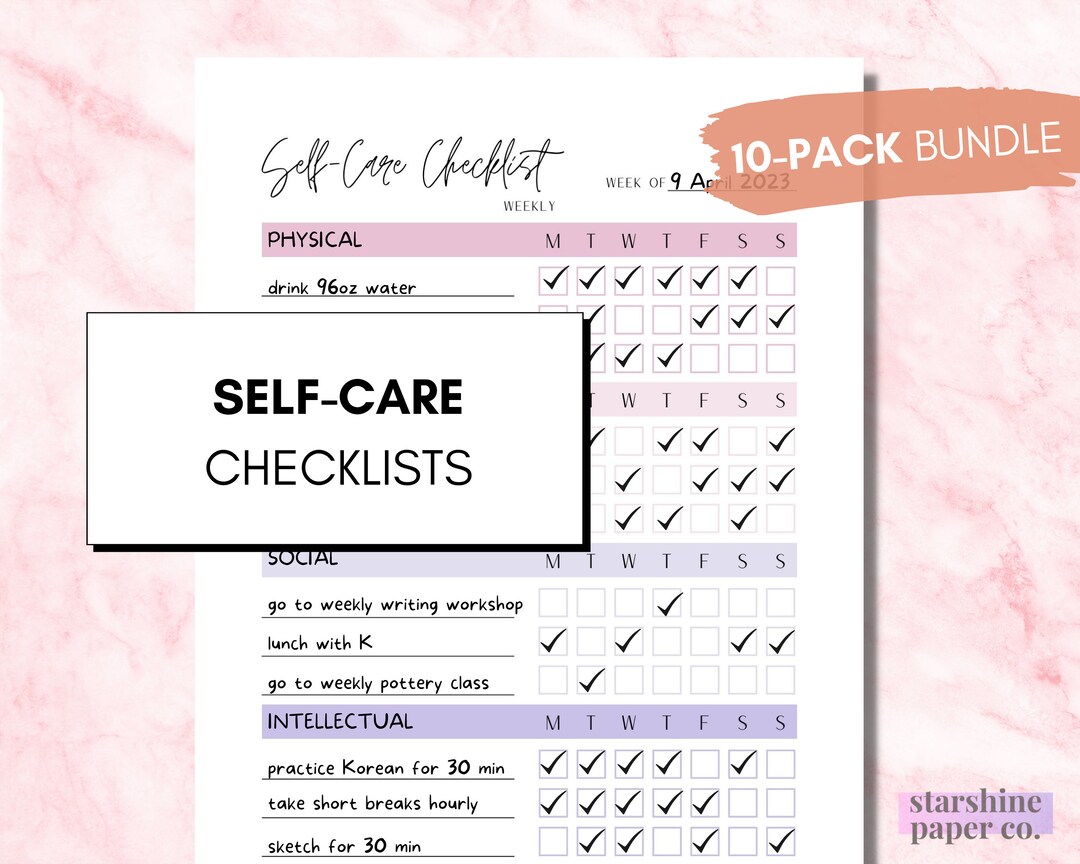 Self-care Checklist Bundle for Daily Mindfulness, Mental Health ...