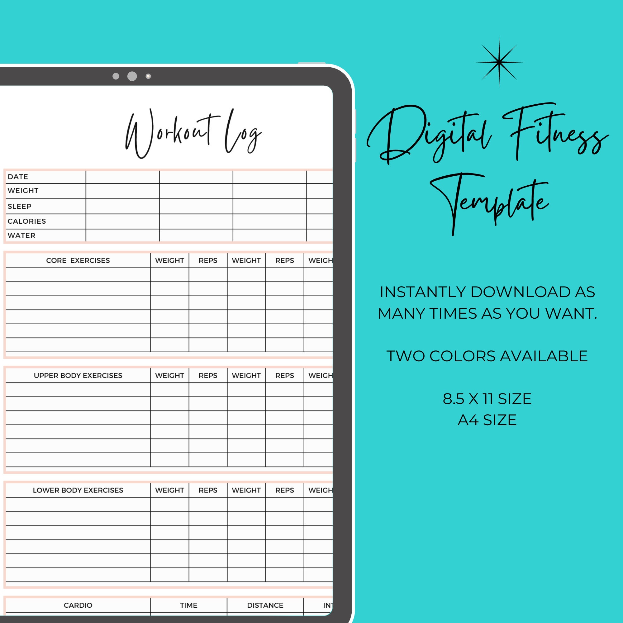 Printable Workout Planner Template, Print at Home, Daily Exercise Log ...