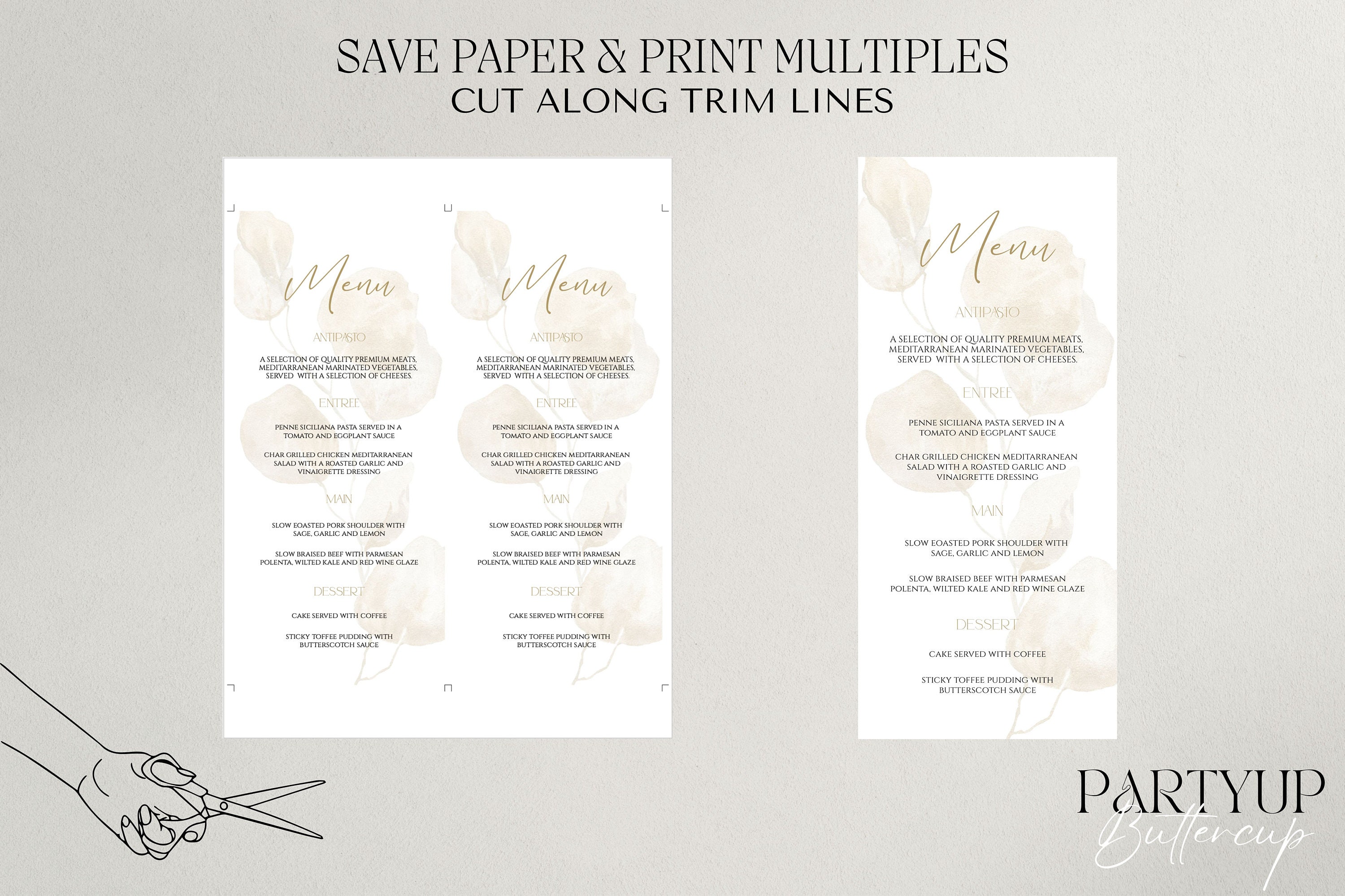 Gold Menu Template, Beige Baptism Menu, Modern Menu Printable ...