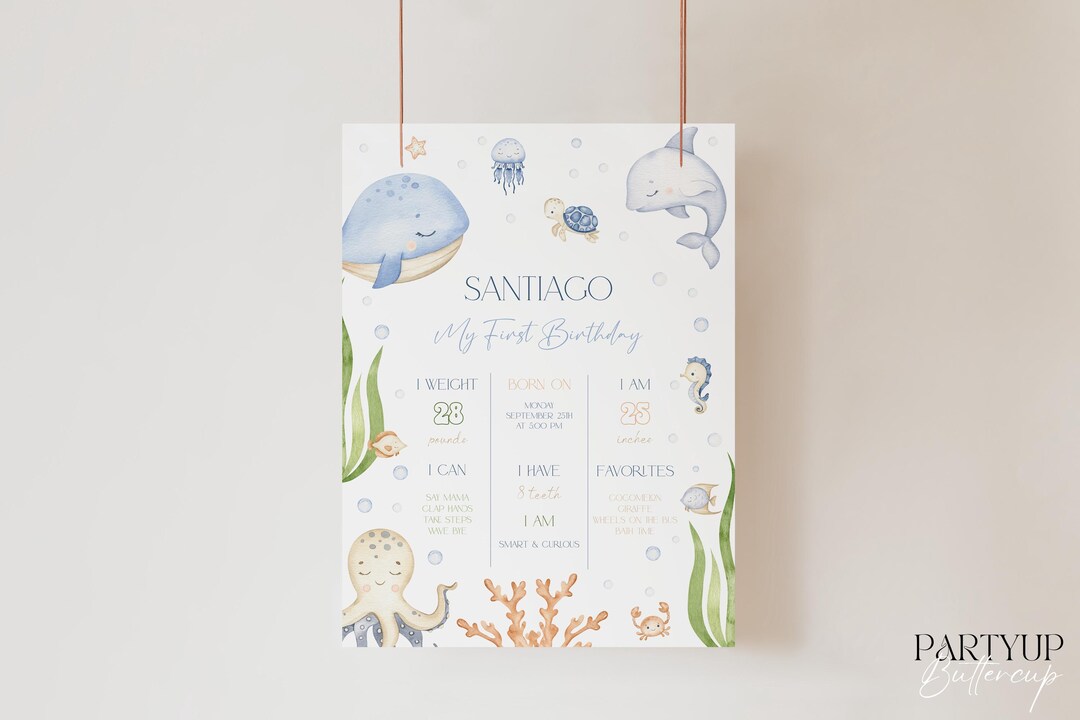 Under the Sea Milestone Sign, Oneder the Sea 1st Birthday Milestone ...