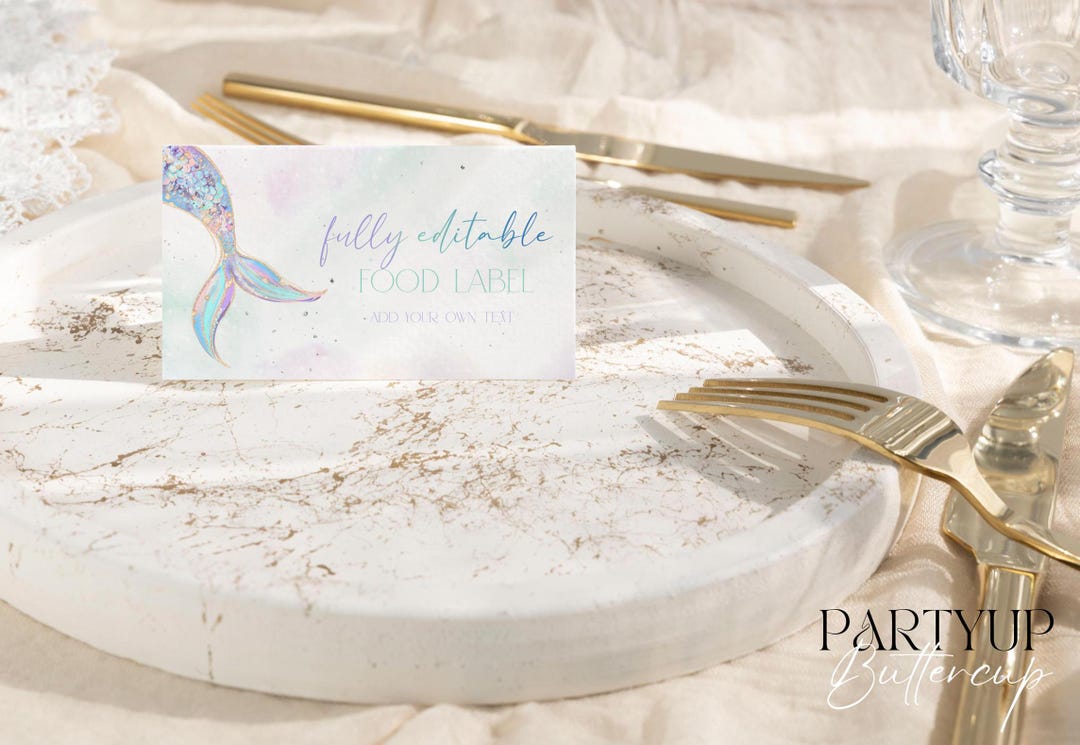 Mermaid Tail Food Labels: Purple & Teal Party, Editable Tent Cards ...